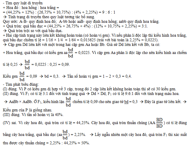 Ở một loài hoa, kiểu gen DD quy định hoa đỏ, Dd quy định hoa hồng, dd quy định hoa trắng